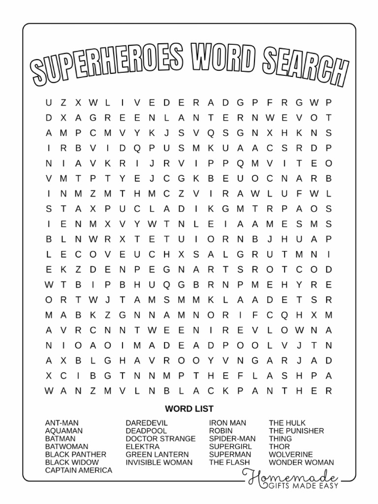 Word Search Printable Superheroes | PDF