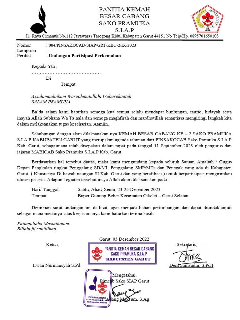 Surat Undangan Kemah Siap | PDF