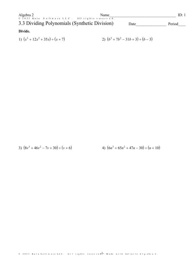 3.3 Dividing Polynomials (Synthetic Division) | PDF