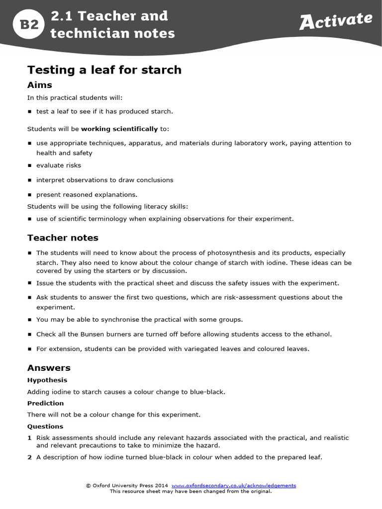 Variegated Leaf Starch Testing Guide | PDF