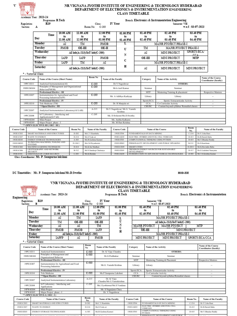 TT For 2023-24 I Sem IV B-Tech | PDF