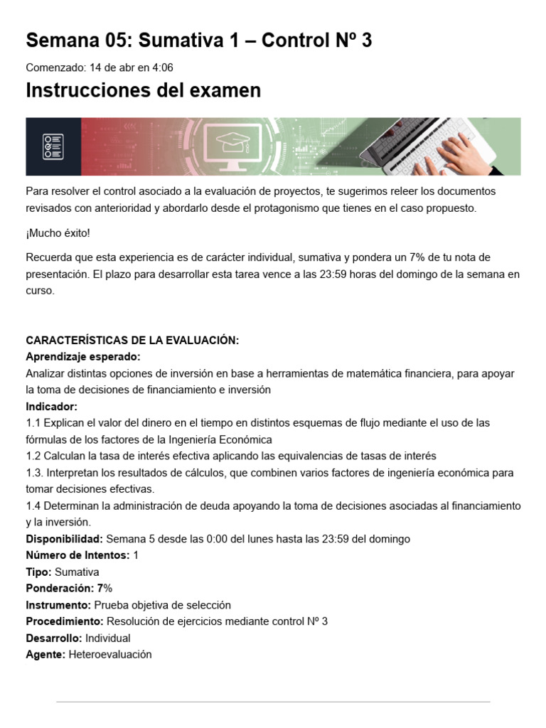 Examen - Semana 05 - Sumativa 1 - Control #3 | PDF