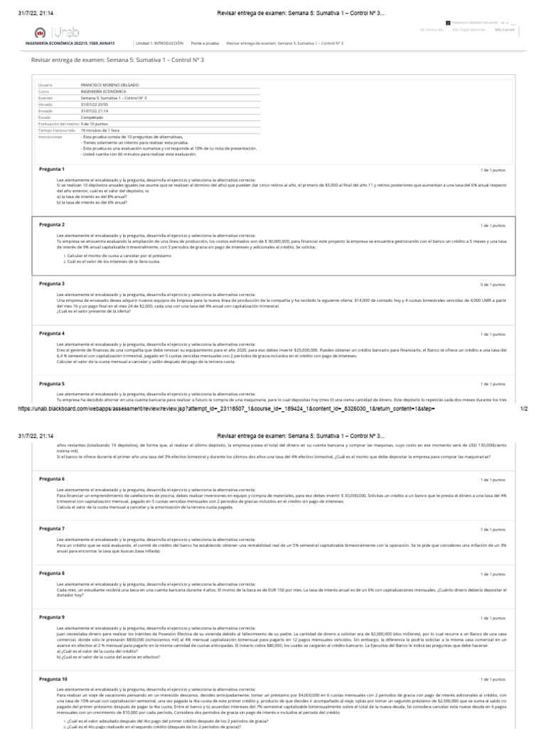 Revisar Entrega de Examen - Semana 5 - Sumativa 1 - Control #3.. | PDF | Crecimiento personal y ...