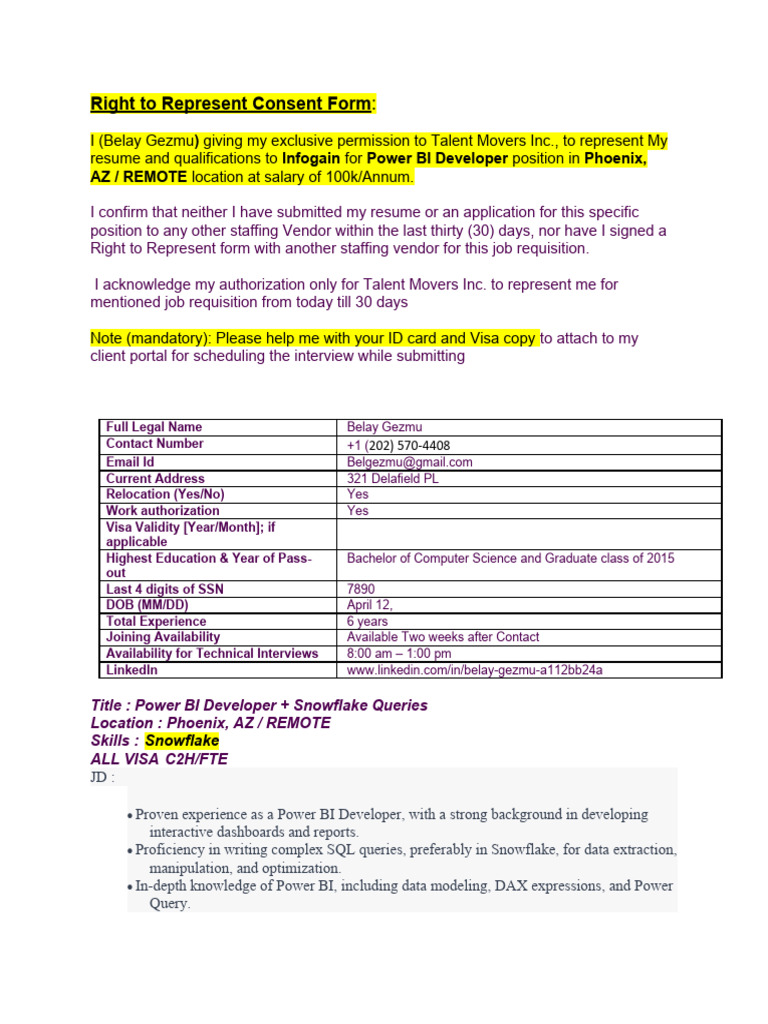 Power BI Developer Representation Consent | PDF | Information ...
