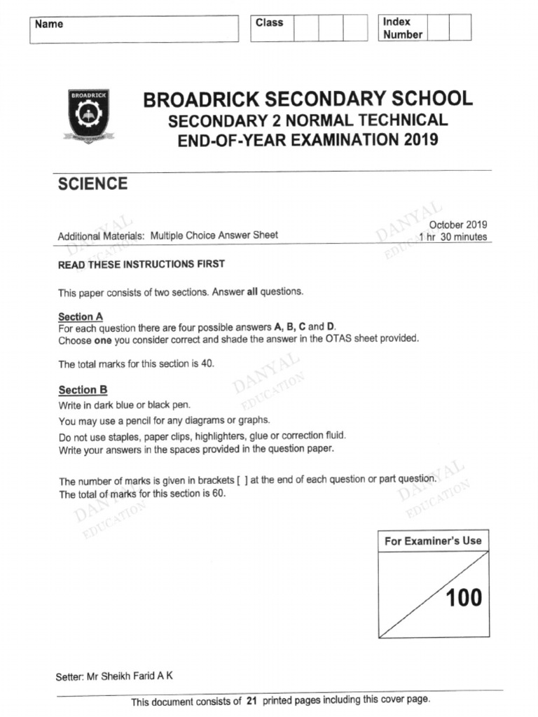 Broadrick Secondary End of Year 2019 Sec 2 NT Science | PDF | Digestion ...