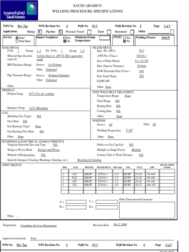 Hot Tapping Welding Procedure Specification | PDF