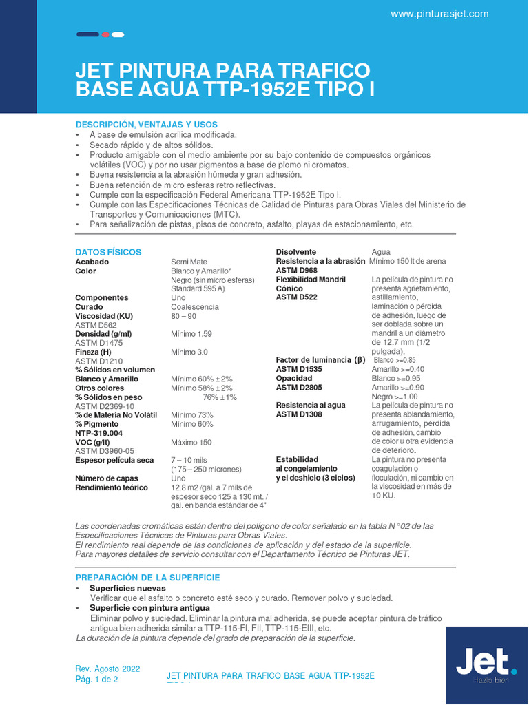 3130 Jet Pintura para Trafico Base Agua Ttp-1952e Tipo I | PDF | Pintar ...