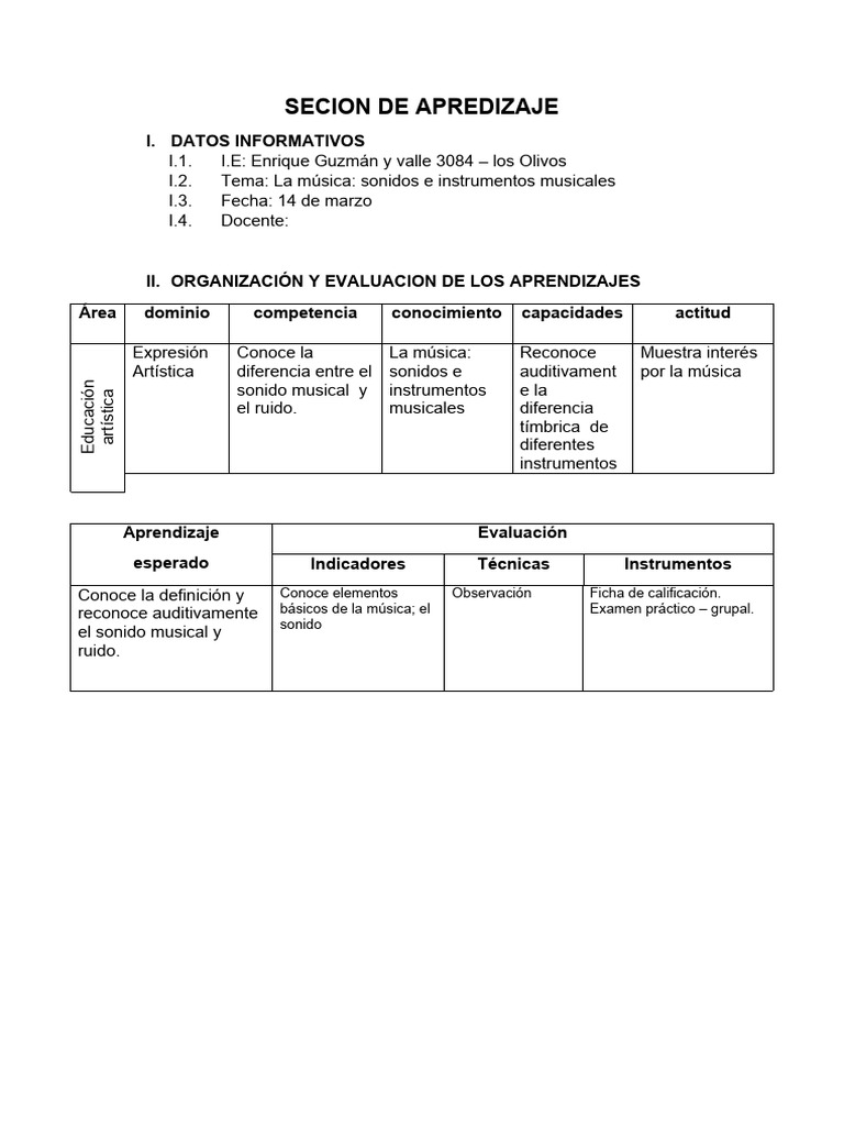 Sesión de Aprendizaje de Música | PDF | Evaluación | Aprendizaje