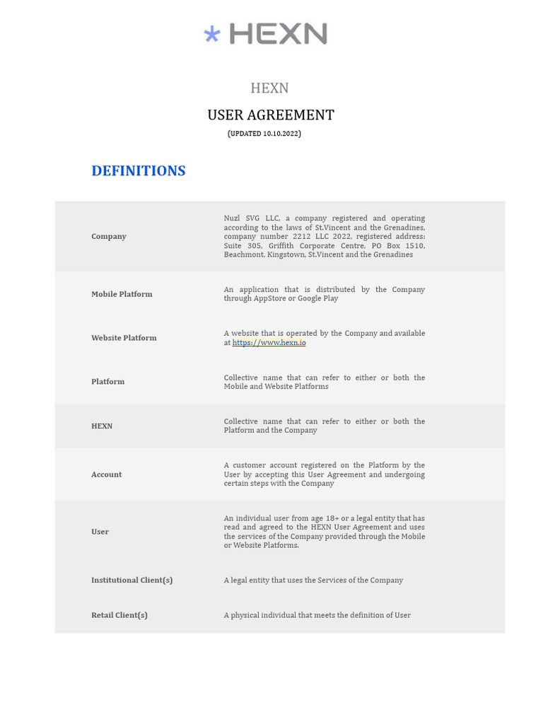 Definitions: User Agreement | PDF
