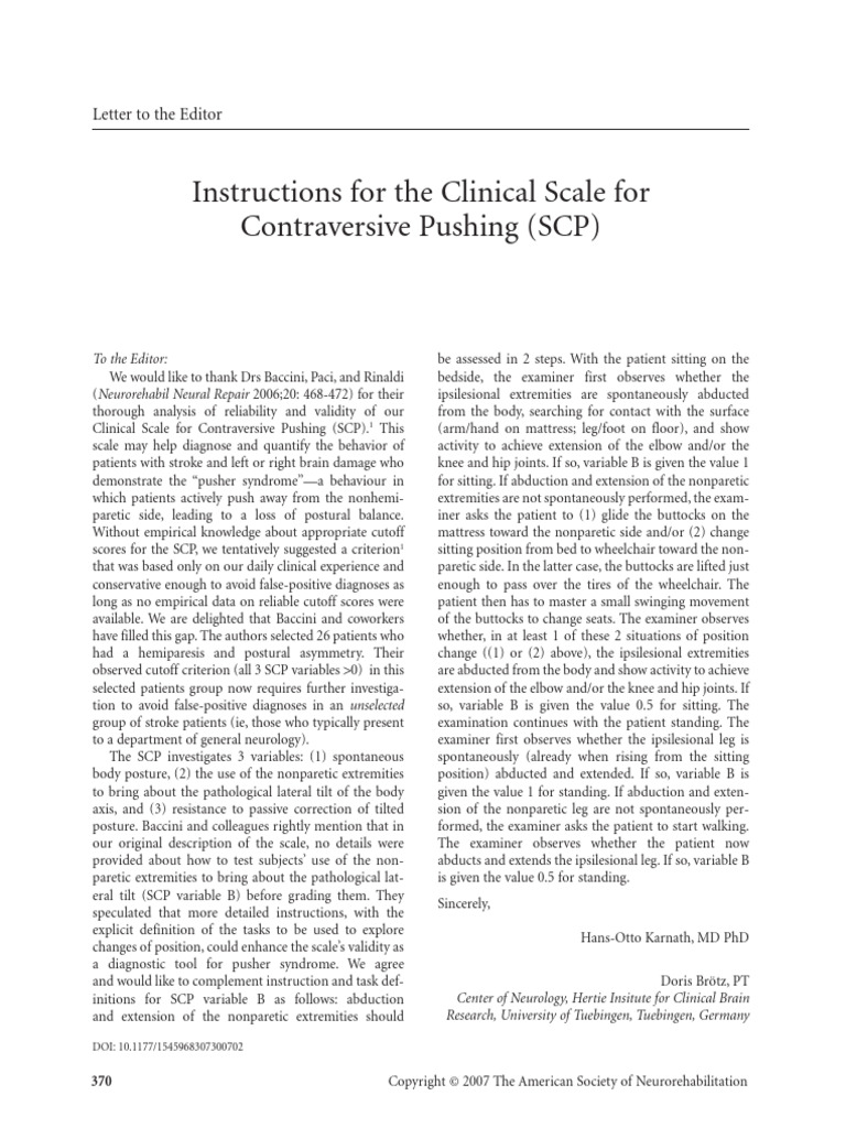 Instructions For The Clinical Scale Forcontraversive Pushing (SCP ...