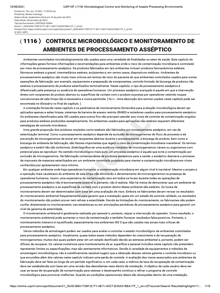 USP 1116 - Monitoramento Ambiental | PDF | Microrganismo ...