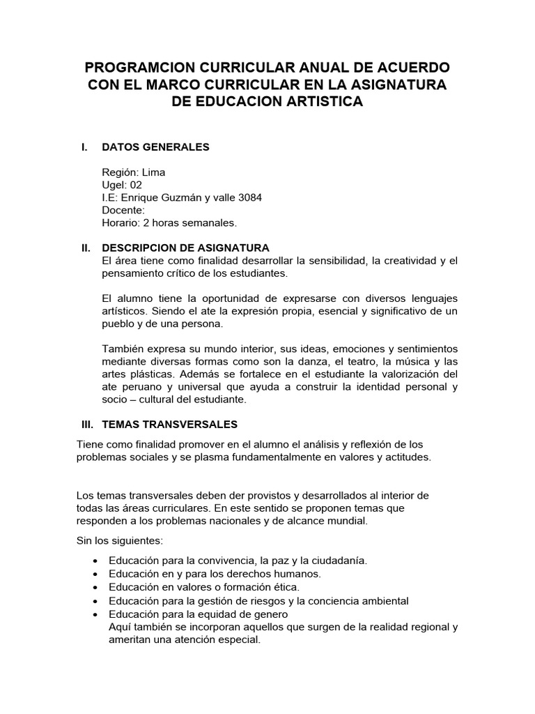 PROGRAMACION CURRICULAR ANUAL | PDF | Creatividad | Dibujo