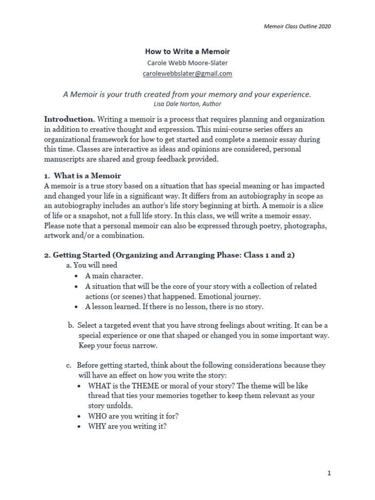 Memoir Class Outline 2 | PDF | Memory | Thought