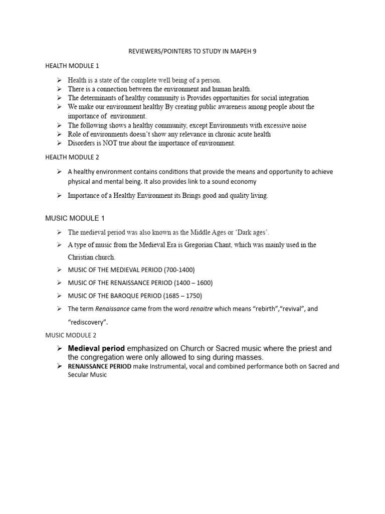 Pointers To Study in Mapeh | PDF