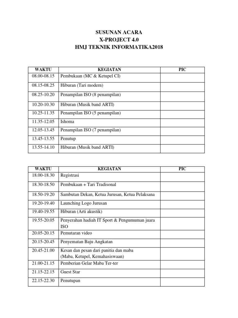 Contoh Rundown Event | PDF