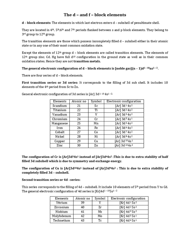 D and F Block 09 08 2022 | PDF | Transition Metals | Lanthanide D and F Block 09 08 2022 | PDF | Transition Metals | Lanthanide