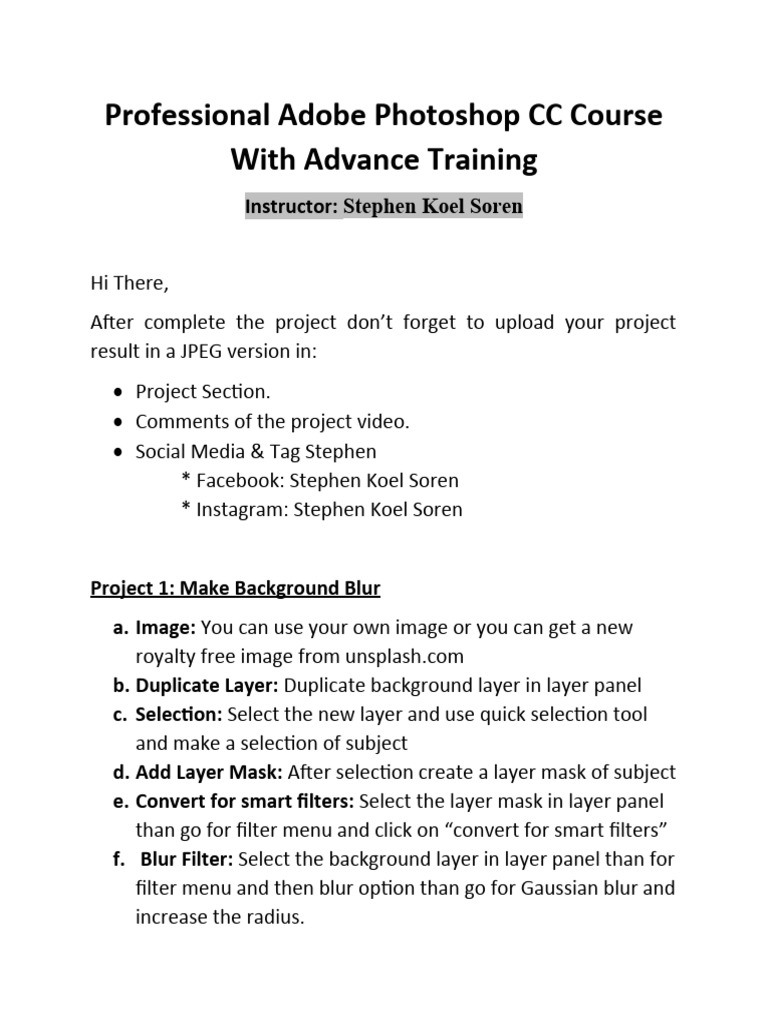 Professional Adobe Photoshop CC Course With Advance Training | PDF ...