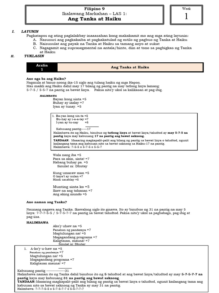 Filipino 9-LAS-WEEK 1-2021-2022 | PDF