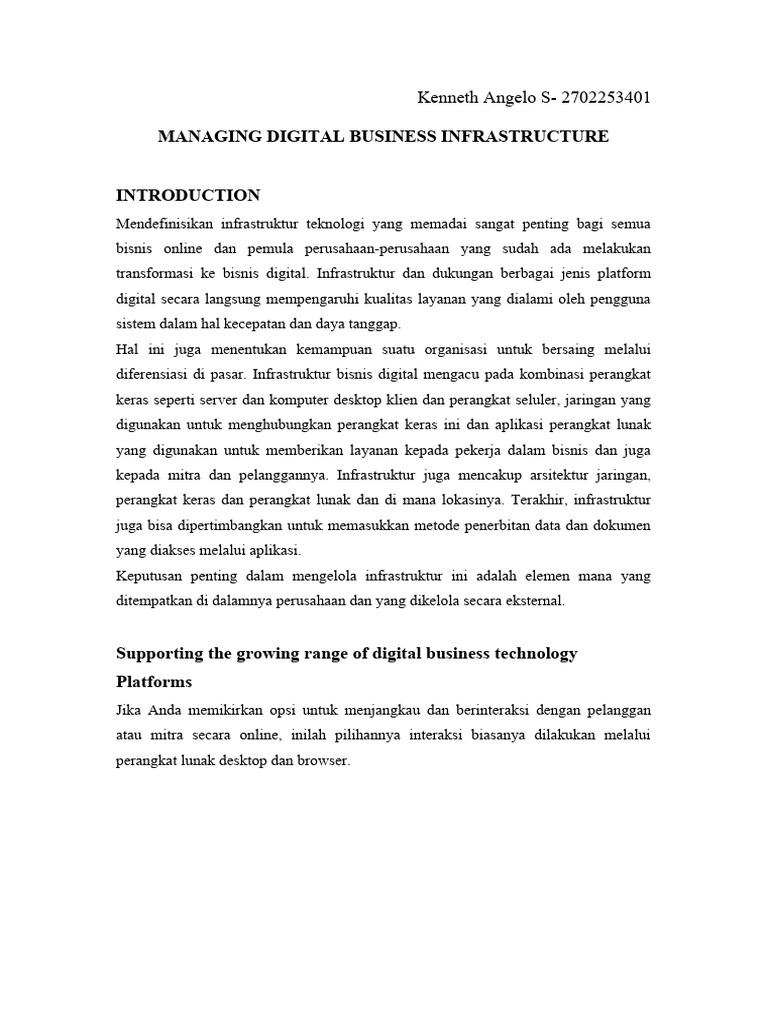 Kenneth Angelo S - MANAGING DIGITAL BUSINESS INFRASTRUCTURE | PDF