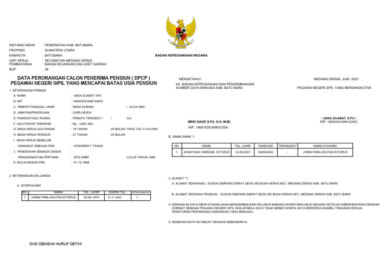 Format DPCP Pensiun Terbaru 2023 | PDF