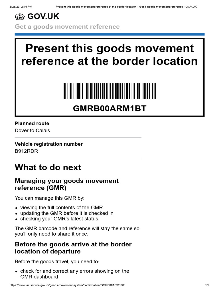 Present This Goods Movement Reference at The Border Location - Get A ...