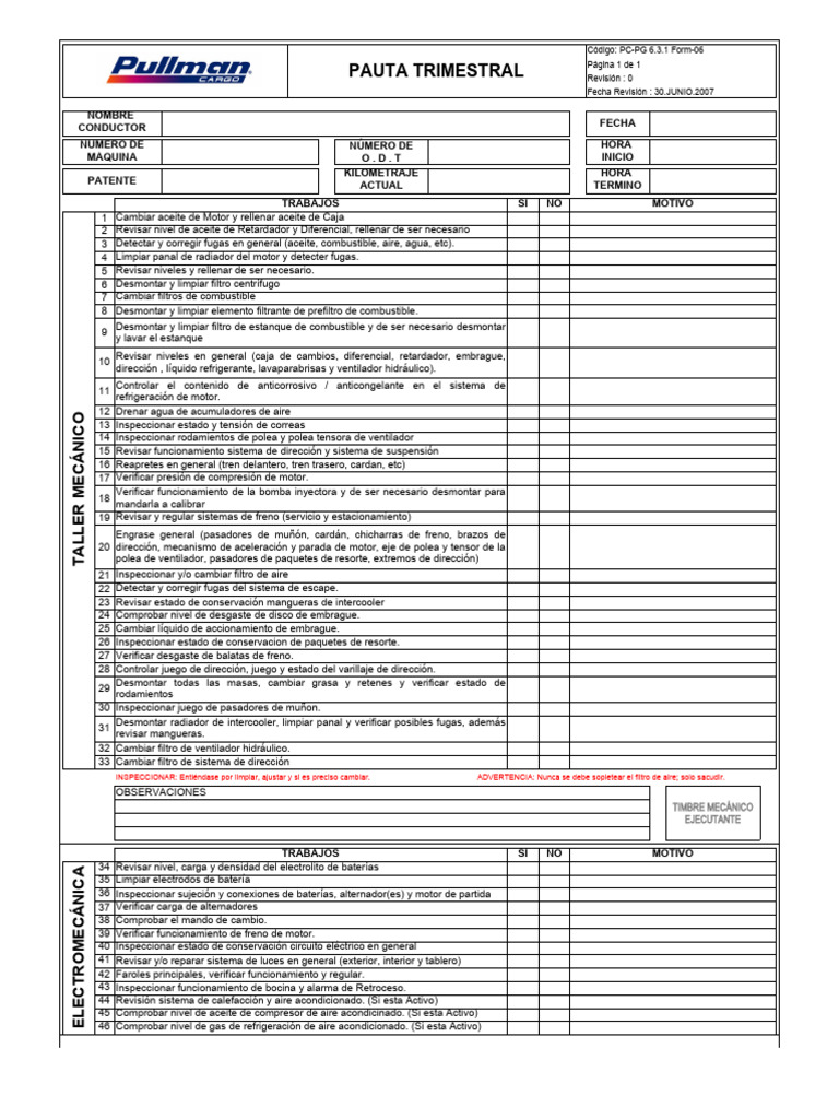 PC-PG 6.3.1 Form-06 Pautas Mantenimiento Bulnes | PDF | Neumático ...