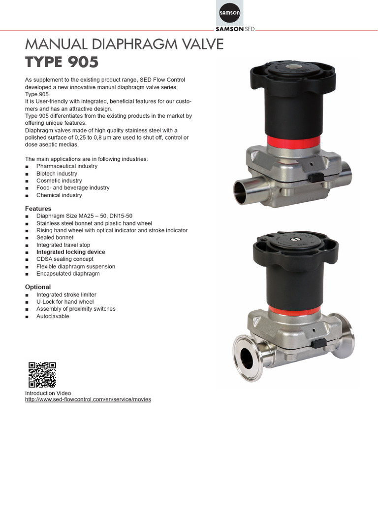 TD17 0081 MANUAL DIAPHRAGM VALVE SED Type 905 EN | PDF