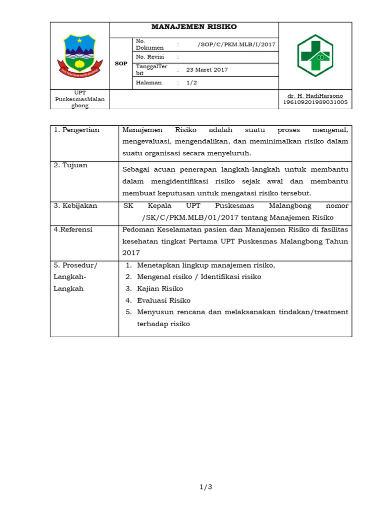 Sop Manajemen Risiko | PDF
