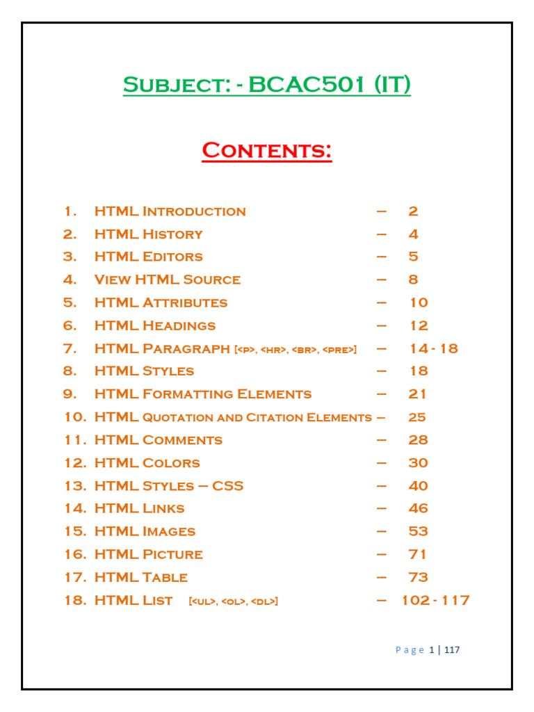 Bcac501 - It - Part-1-Html | PDF | Html Element | Html