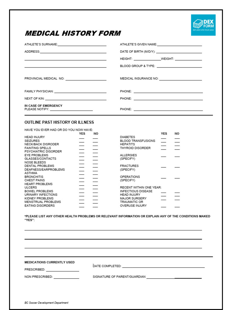 Athlete Medical History Form | PDF | Injury | Causes Of Death