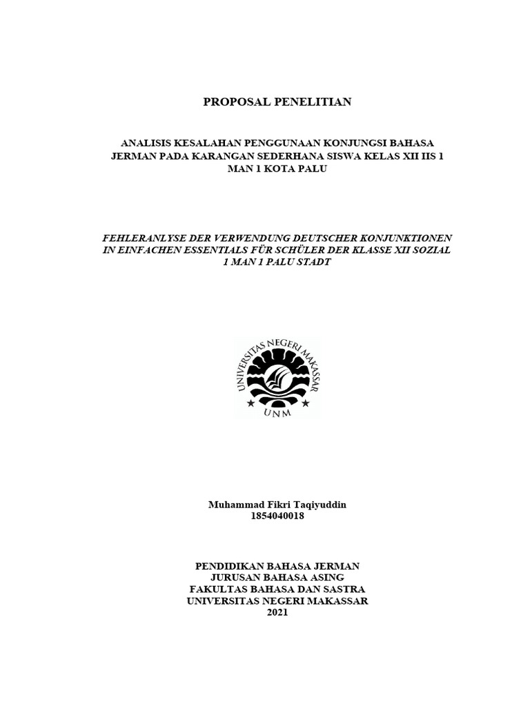 Proposal Penelitian Muhammad Fikri Taqiyuddin - Analisis Kesalahan Konjungsi | PDF