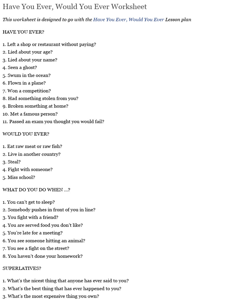 Have You Ever... Survey | PDF