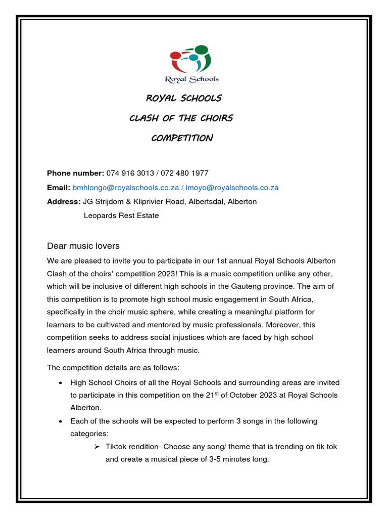 Choir Competition Invitation - Royal Schools | PDF