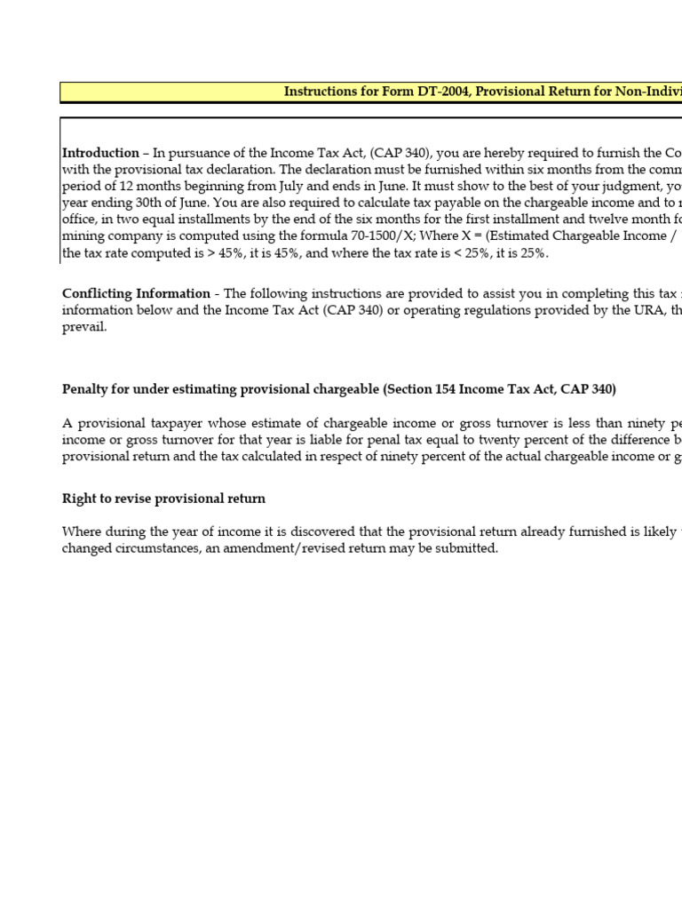 Provisional Tax Return For Non Individual | PDF
