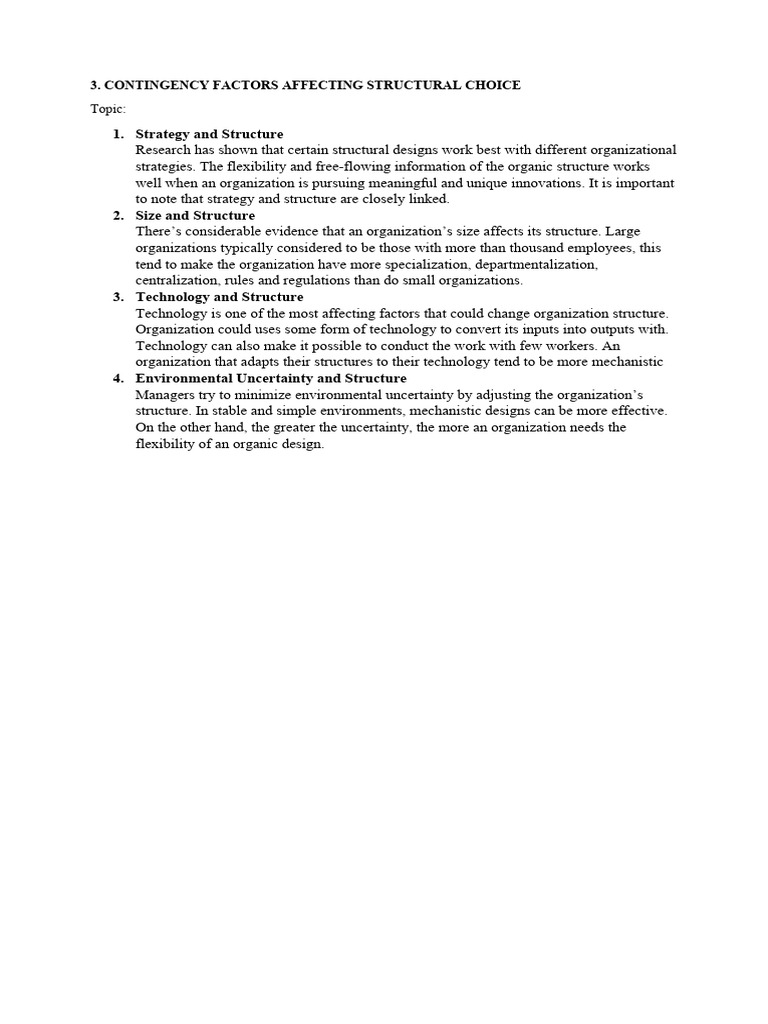 Contingency Factors Affecting Structural Choice | PDF