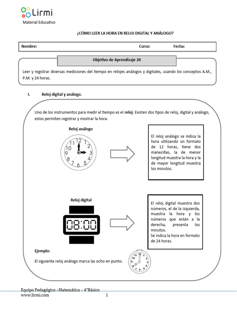 Oa 20 40 Basico Matematica | PDF | Reloj | Hora