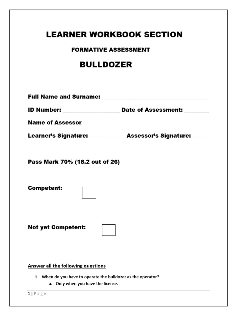 Bulldozer Operator Assessment Guide | PDF | Personal Protective ...