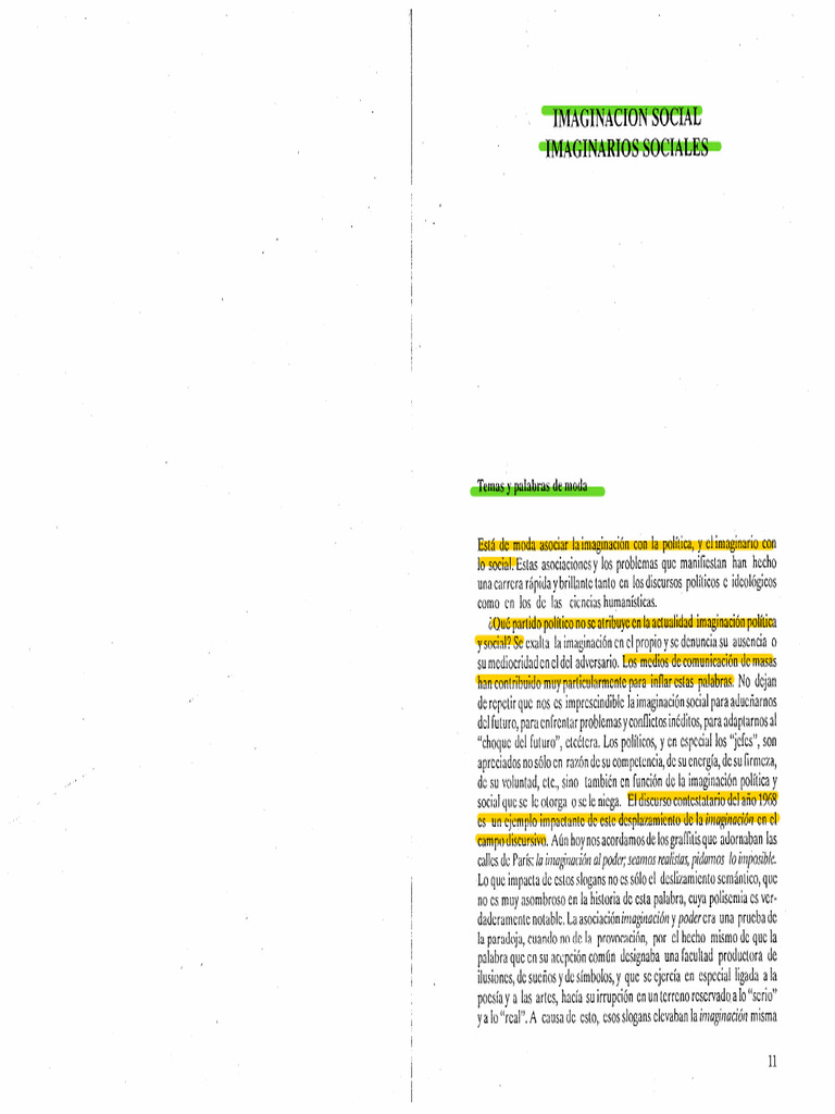 Baczko Imaginacion Social Imaginarios Sociales | PDF