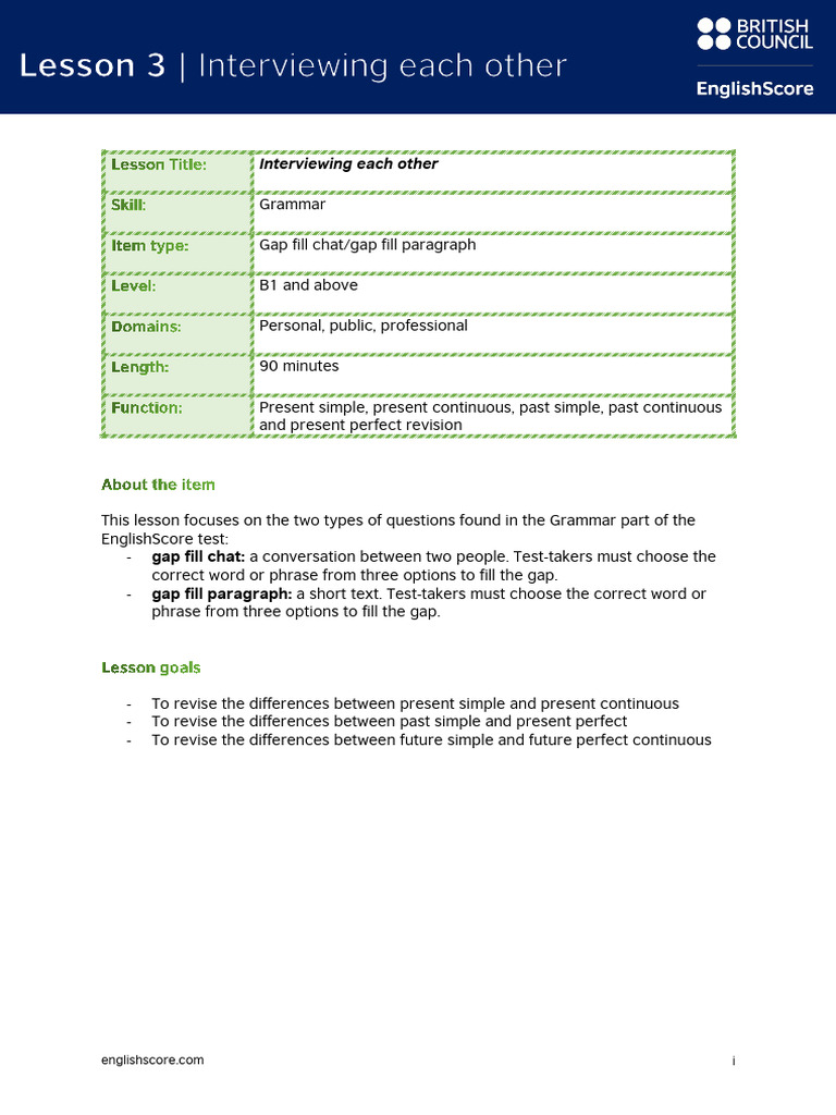 EnglishScore Core Skills - Lesson 3 - Grammar | PDF