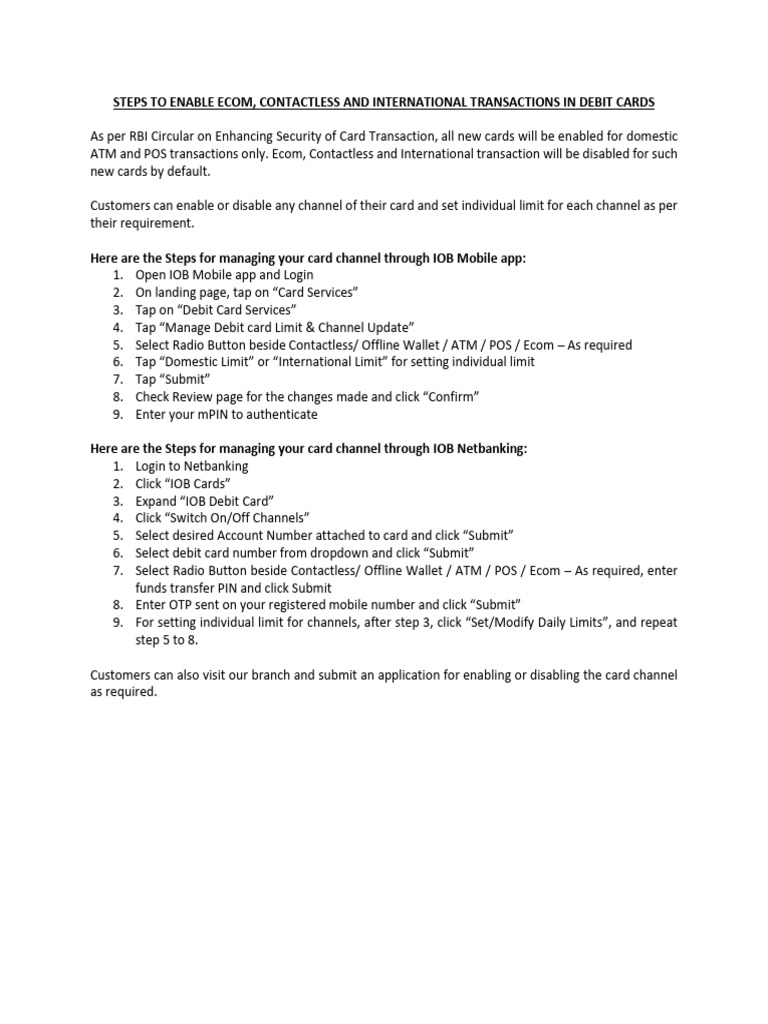 iobSTEPS TO ENABLE ECOM AND INTERNATIONAL TRANSACTIONS | PDF