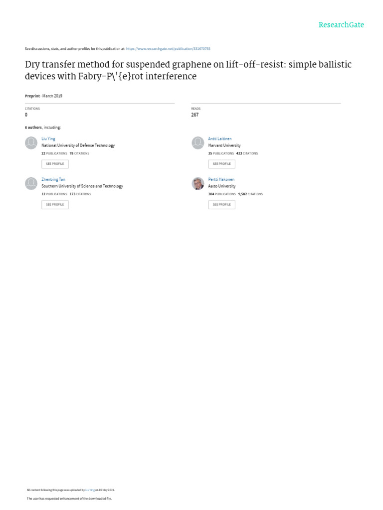 Dry Transfer Method for Suspended Graphene on Lift | PDF | Graphene ...