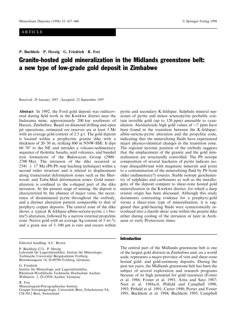 Granite-Hosted Gold Mineralization in The Midlands Greenstone Belt | PDF