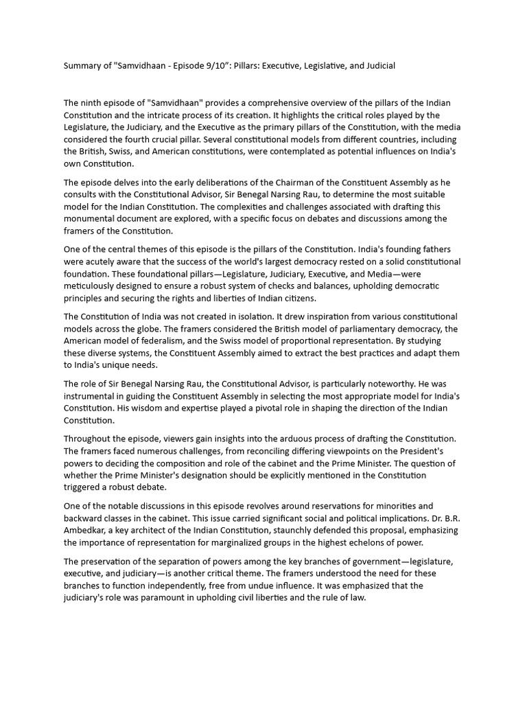 Summary of Samvidhaan | PDF | Legislature | Constitution