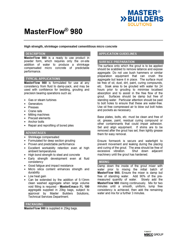 Masterflow 980 Tds | PDF