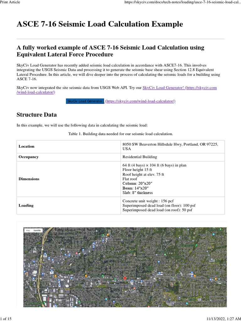 Asce7-16 Seismic Load Calculation | PDF