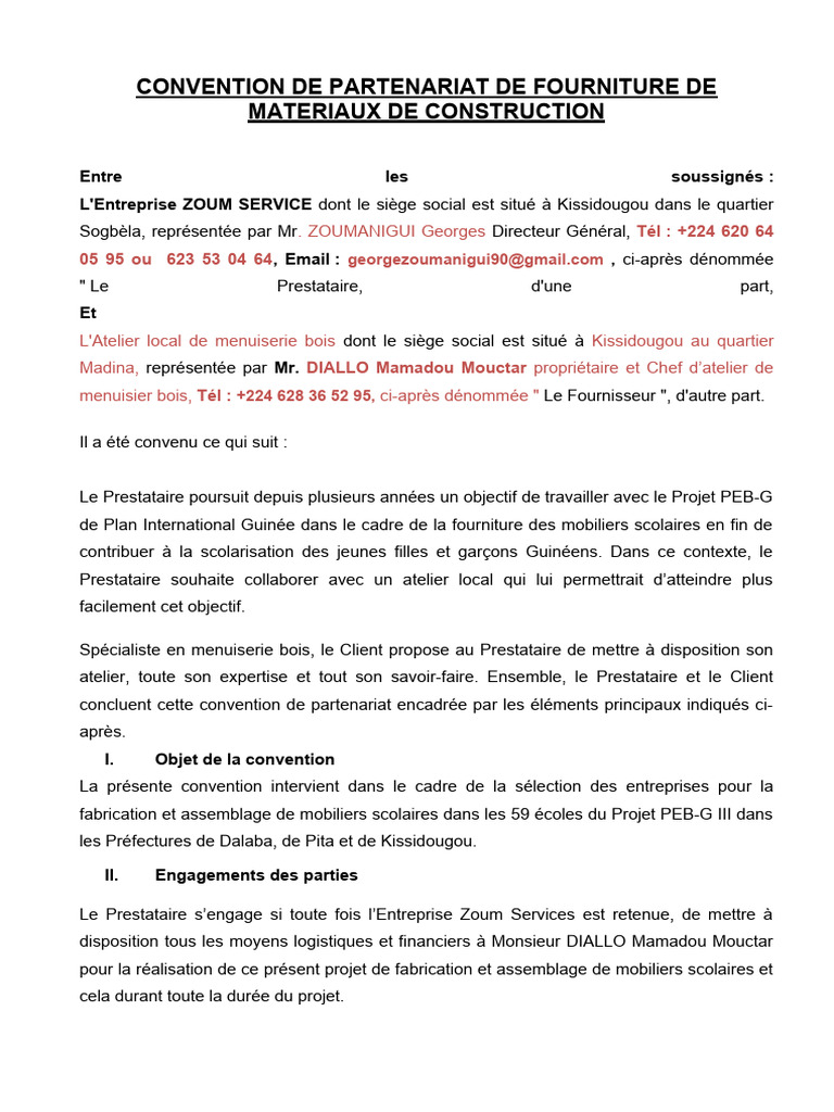 Convention de Partenariat de Fourniture Enasico 2023 | PDF