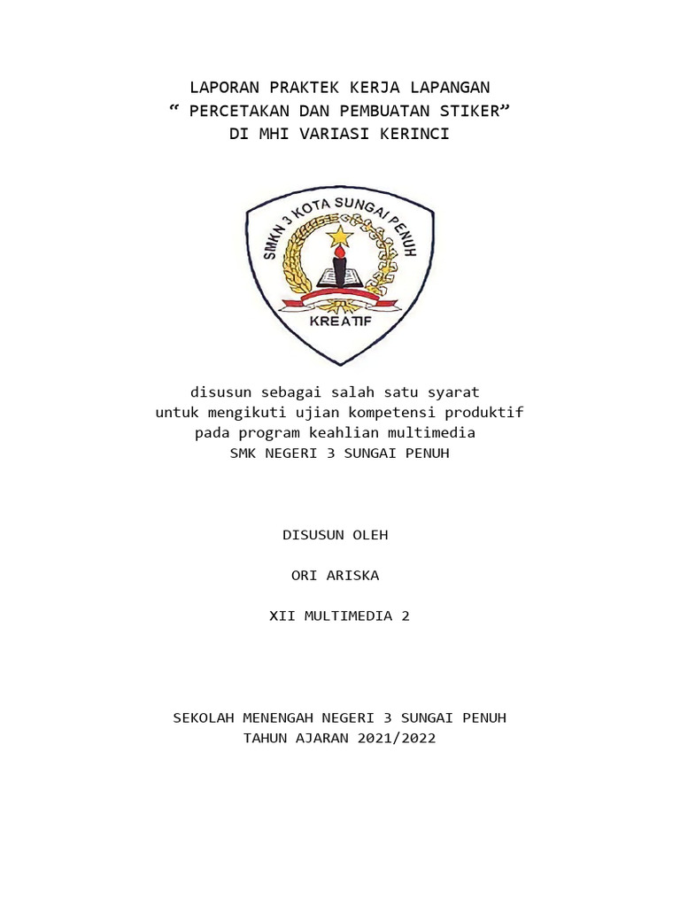 LAPORAN PRAKTEK KERJA LAPANGAN Ori | PDF