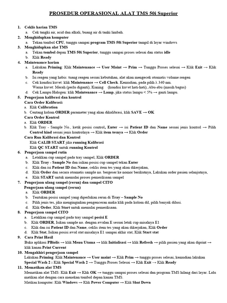 Prosedur Operasional Alat TMS 50i | PDF | Teknologi & Rekayasa
