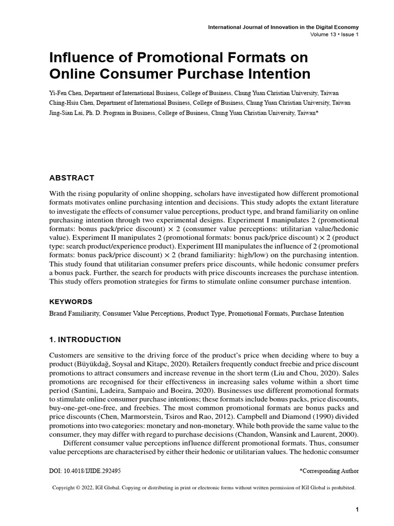 Influence of Promotional Formats On Online Consumer Purchase Intention | PDF | Brand | Consumer ...