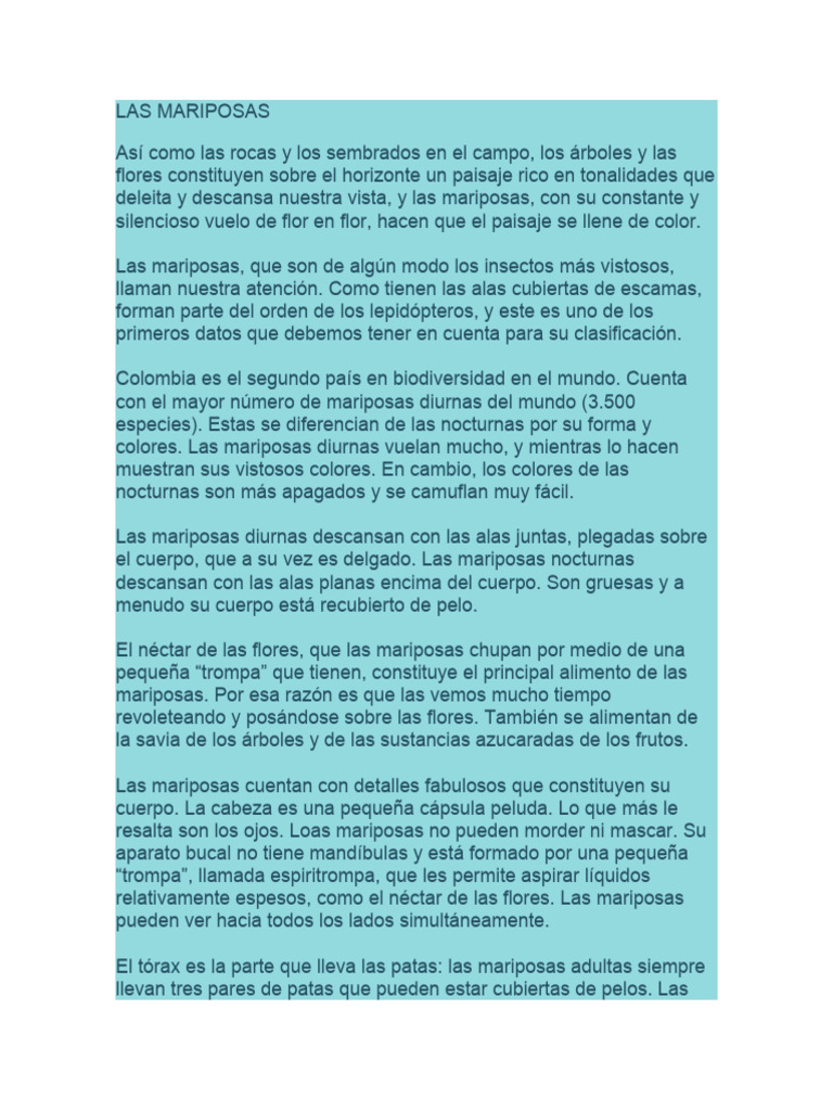 Las Mariposas | PDF | Mariposa | Lepidópteros